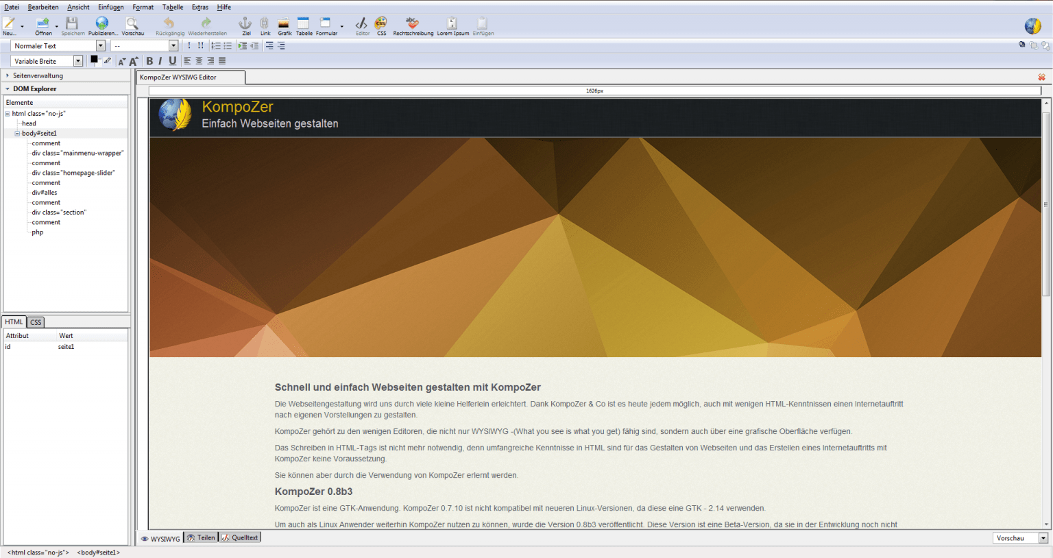 KompoZer Editor – Downloads, Anleitung, Erweiterungen (deutsch)