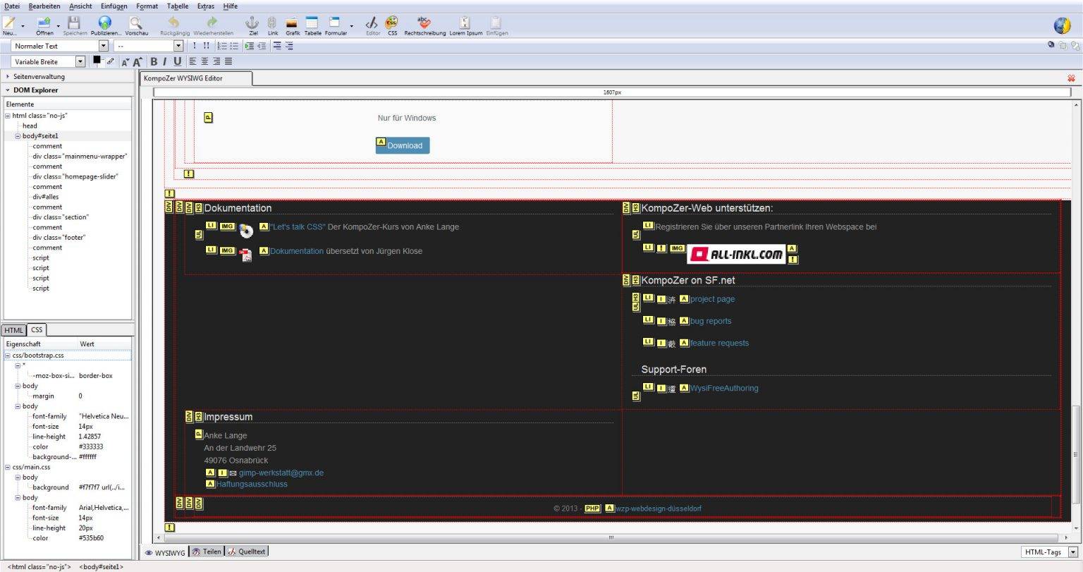 KompoZer Editor – Downloads, Anleitung, Erweiterungen (deutsch)